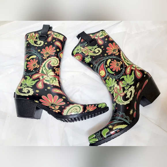 Corkys | Shoes | Corkys Puddle Paisley Floral Western Rubber Rain Boots ...